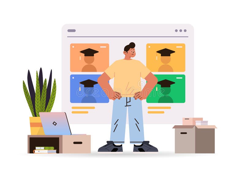 Male Student Watching Online Video Course Listening Lecture Study ...