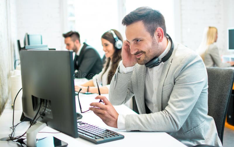 Male it-support Worker Thinking about How To Solve the Problem. Stock ...