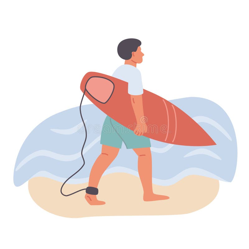 Male Surfer Abstract Character In Swimsuit Riding On Ocean Wave Summer