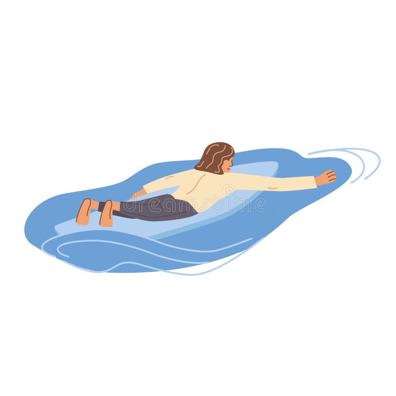 Male Surfer Abstract Character In Swimsuit Riding On Ocean Wave Summer