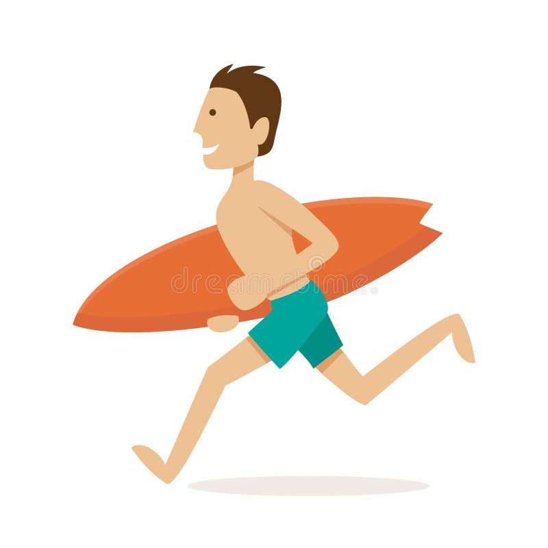Male Surfer Abstract Character In Swimsuit Riding On Ocean Wave Summer