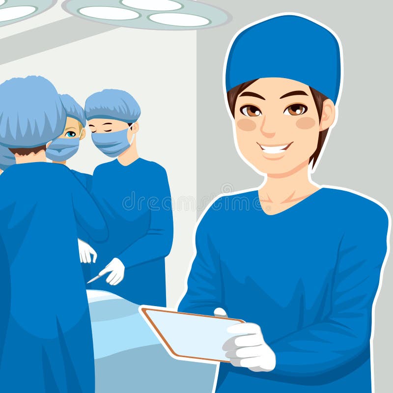Male Surgical Nurse With Tablet Stock Vector - Image: 44020136