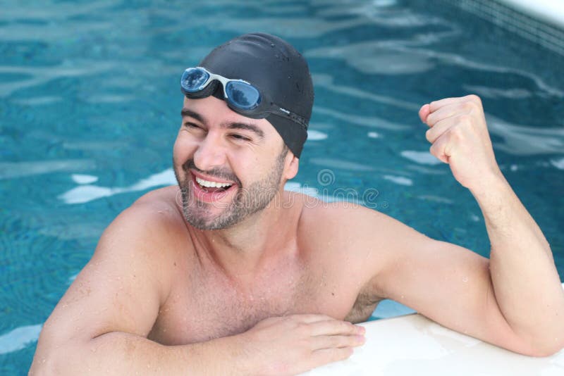 Male Swimmer Celebrating a Victory Stock Photo - Image of happy ...