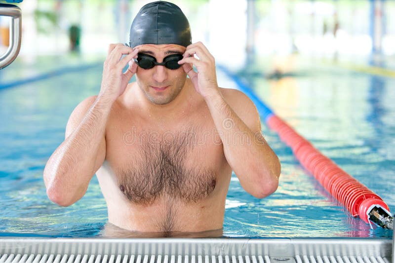 Male Swimmer Getting Ready for Laps Stock Photo - Image of pool ...