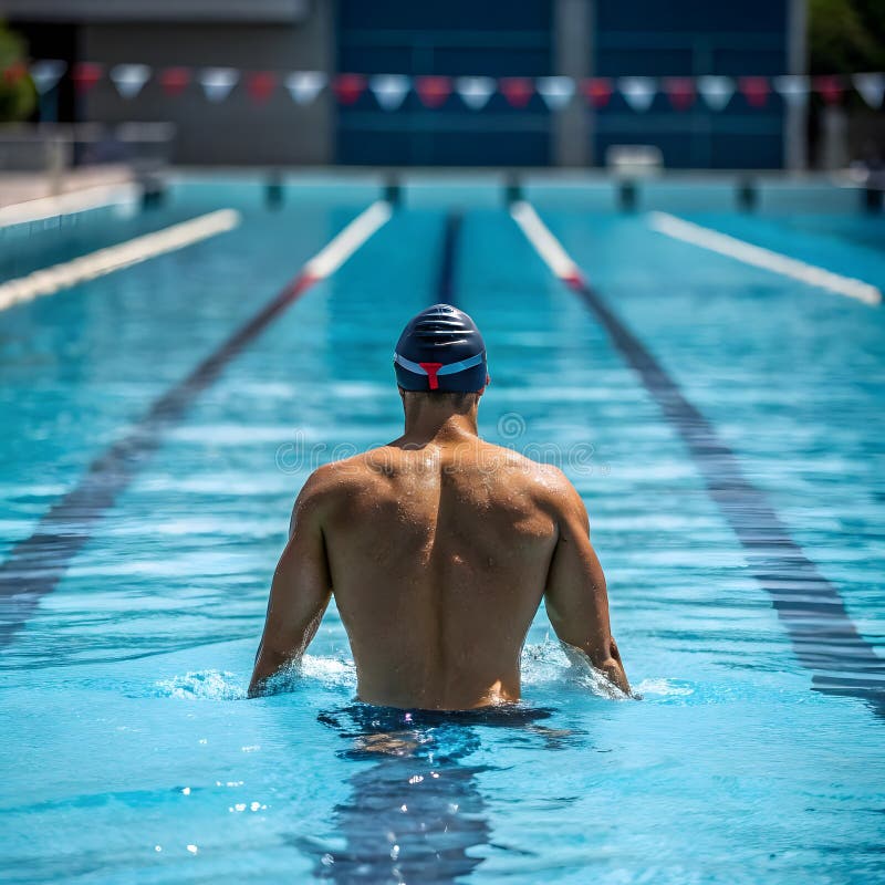 Male Swimmer in the Swimming Pool. he Practices One Afternoon Stock ...