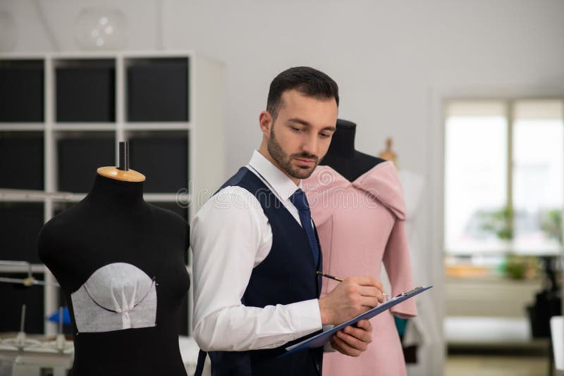 Male Tailor Concentrated, Thinking about New Idea Stock Image - Image ...