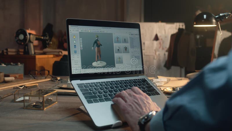 Fashion Designer Creates Clothes in 3D Modeling Program Stock Video ...