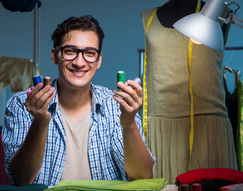 Male Tailor Working in Sewer Shop Stock Image - Image of garment ...