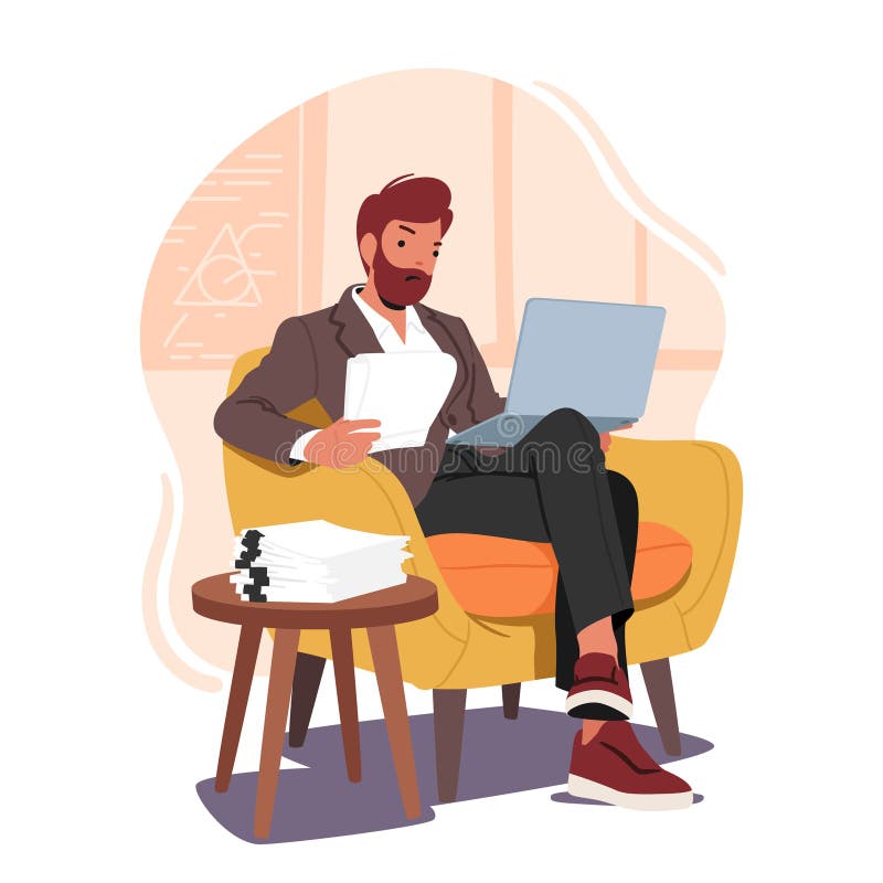 Male Teacher Character in Classroom, Holding Notebook while Grading ...