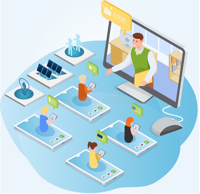 School Education Isometric with Teacher and Pupil at Lesson. Learning ...