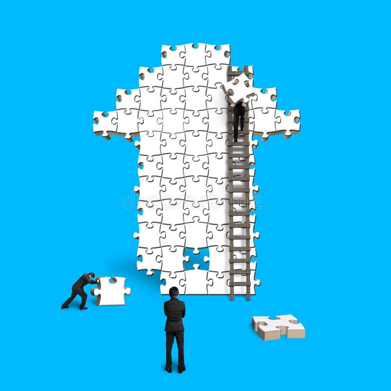 Male Teamwork for Puzzles in Arrow Shape Stock Illustration ...