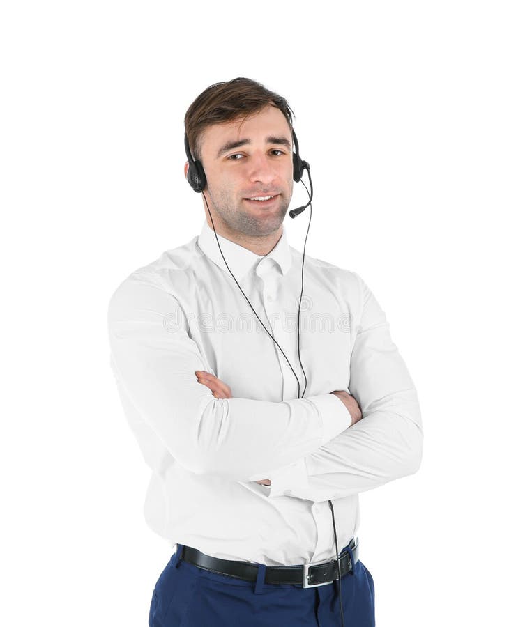 Male Technical Support Operator with Headset on White Stock Image ...