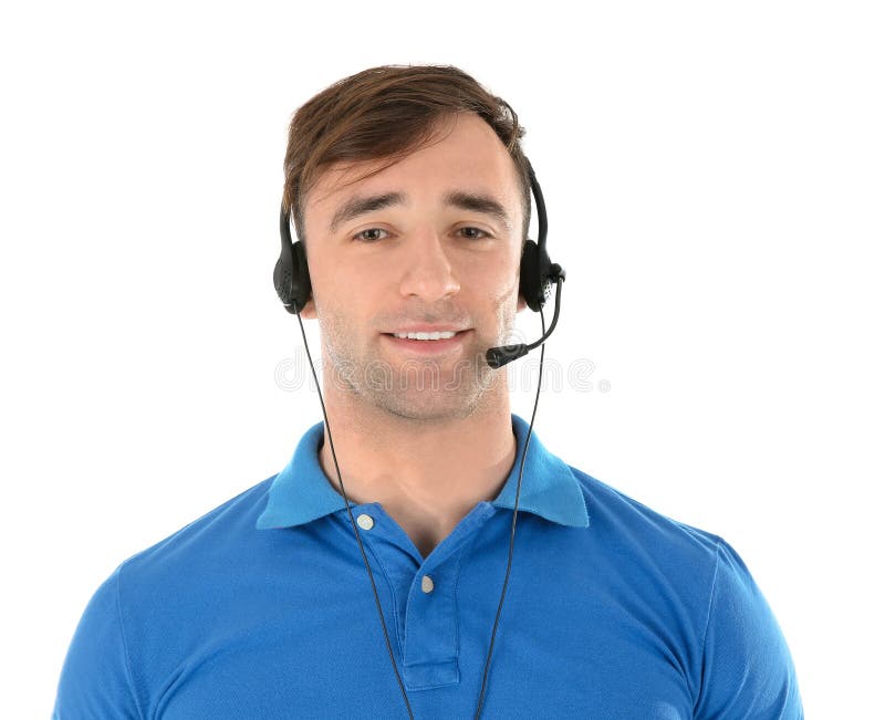 Male Technical Support Operator with Headset on White Stock Photo ...