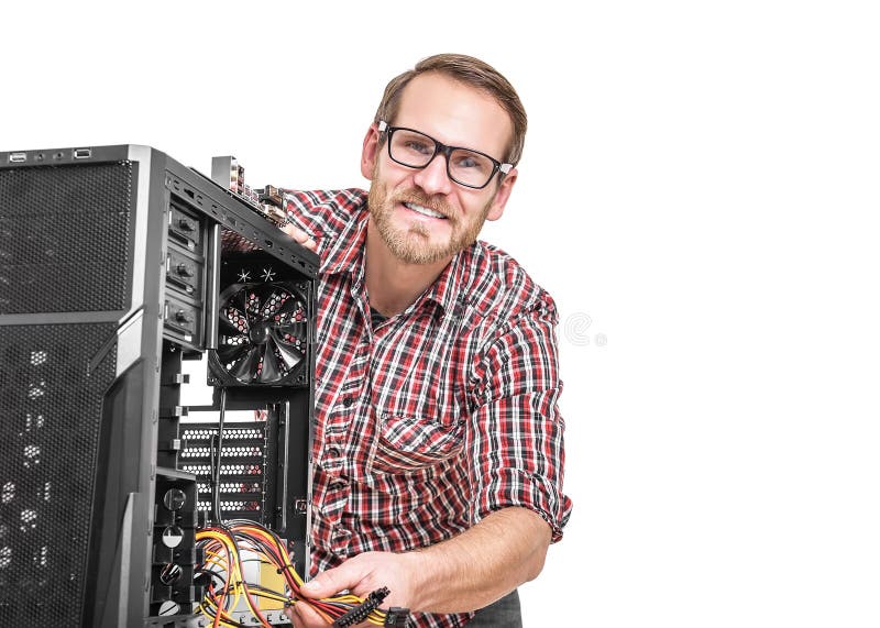 Male Technician with Computer Stock Image - Image of looking, male ...