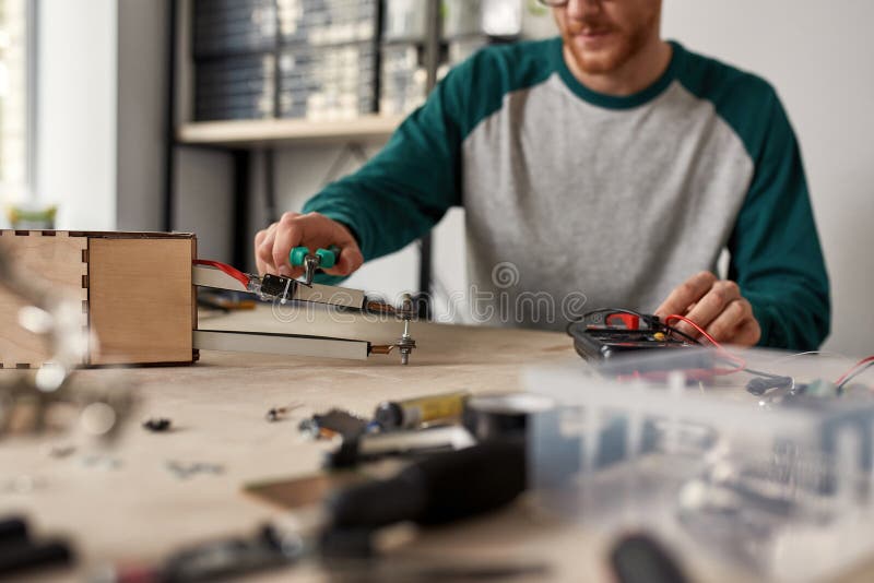 Male Technician or Engineer Do Experiment at Table Stock Photo - Image ...