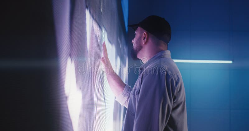 Male Technician Examining LED Screen Stock Image - Image of busy ...