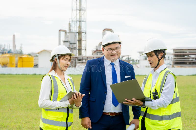 Male Technician Explaining Work To Manager and Secretary Stock Image ...