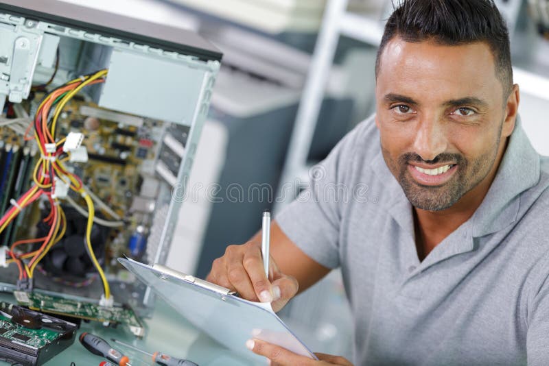 Male Technician Fixing Cables Stock Image - Image of wire, hardware ...