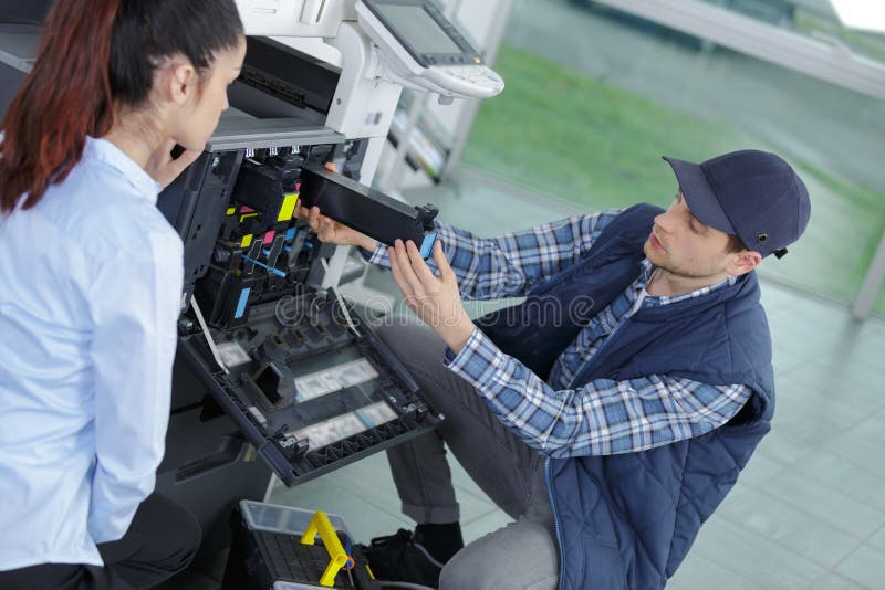Male Technician Fixing Printer Stock Photo - Image of screwdriver, male ...