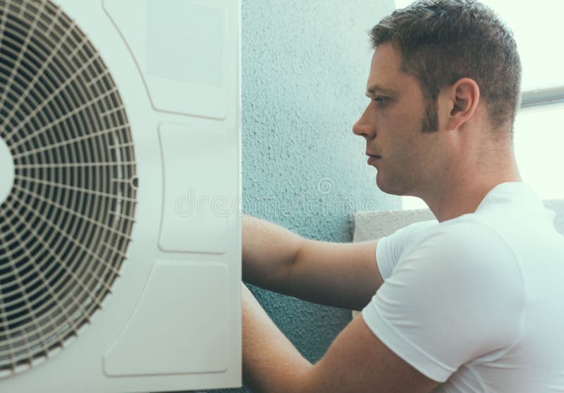 Man Installing Air-conditioning System Stock Photo - Image of installer ...
