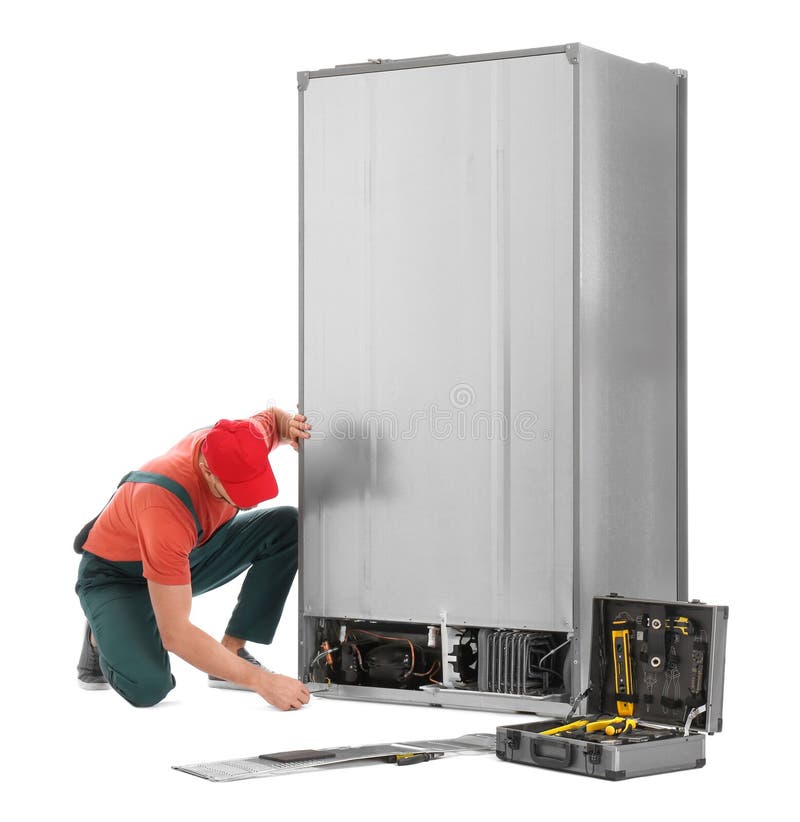 Male Technician Repairing Refrigerator on Background Stock Image ...
