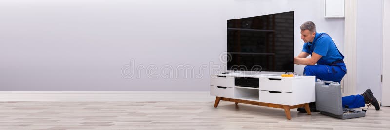 Technician Repairing Television Stock Image - Image of older ...