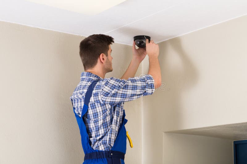 Technician Fitting Cctv Camera Stock Image - Image of occupation ...