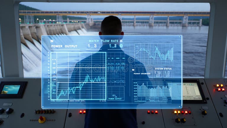 Technician Monitors Hydropower Generation Data on Advanced Digital ...