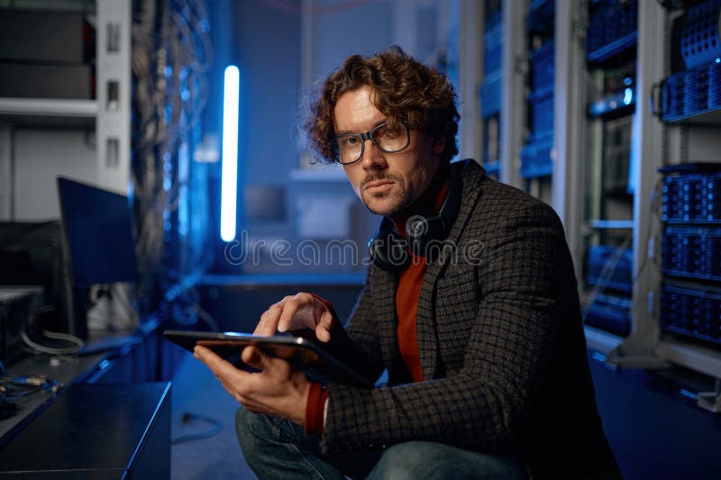 Male it Technician Working in Server Room with Tablet Stock Image ... Male it Technician Working in Server Room with Tablet Stock Image ...