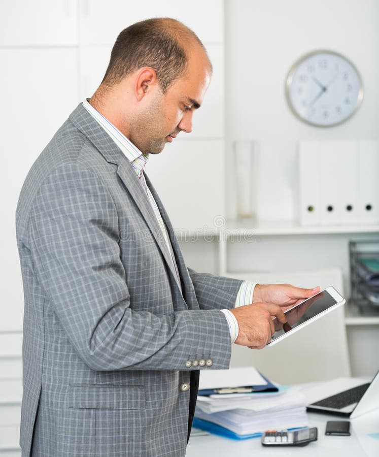 Male Testing Modern Middle Size Touchpad Stock Photo - Image of finger ...