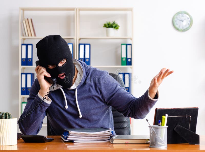 Male Thief in Balaclava in the Office Stock Image - Image of corporate ...