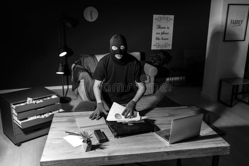 Male Thief Indoors, View through Security Camera Stock Photo - Image of ...