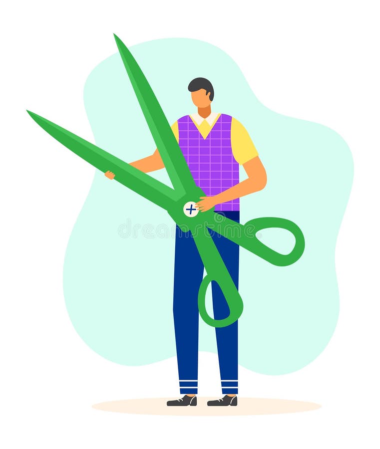 Male Tiny Character Holding and Carry Large Scissors, Concept Tailor ...