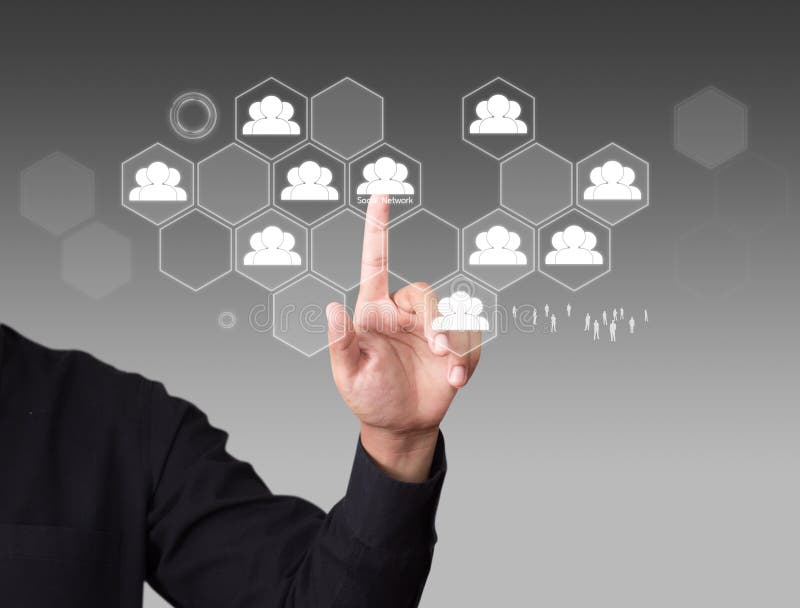 Business Man Touching Icon of Social Network Stock Photo - Image of ...