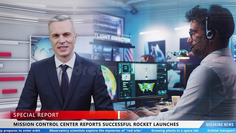 Male TV Presenter about Rocket Launches Stock Footage - Video of ...