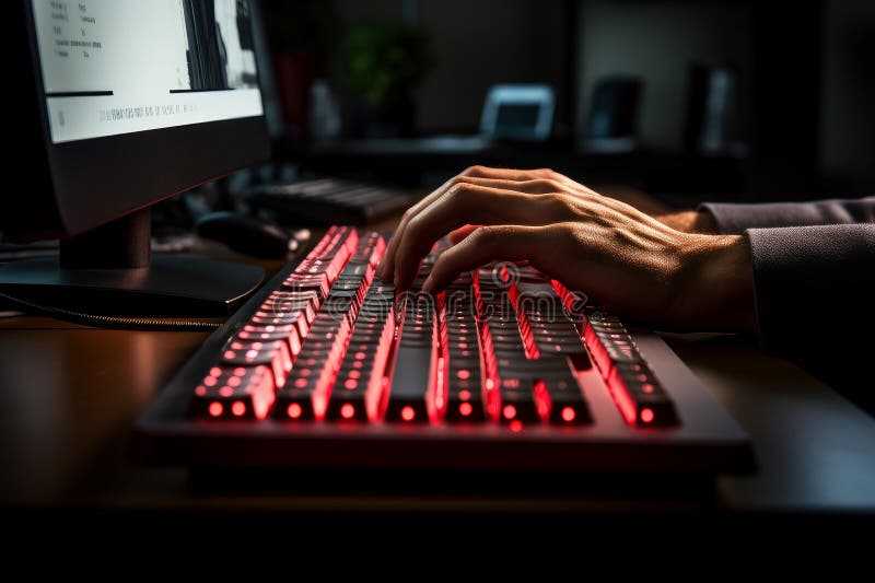 Male Typing Laptop Keyboard. Generate Ai Stock Image - Image of office ...