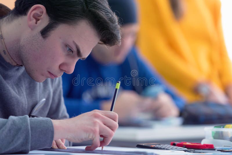 Male University Architecture Student Working on Practice Lessons ...
