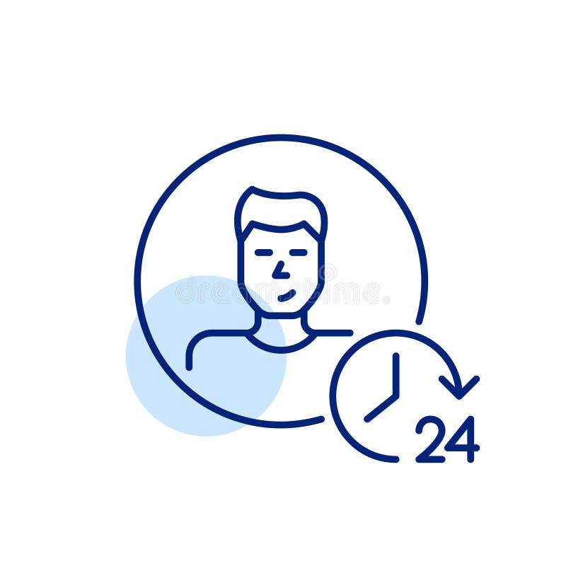 Male User Avatar and 24 Hours Clock. Constant Digital Presence, 24 7 ...