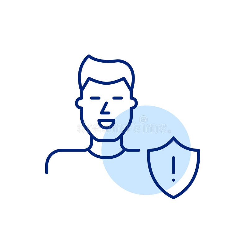 Male User, Shield and Exclamation Mark. Privacy Breach Warning, System ...