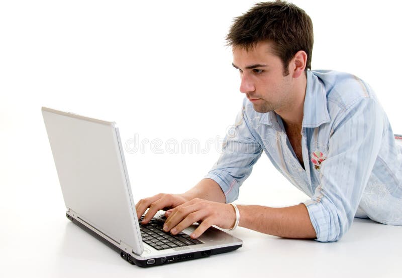 Male Using Laptop stock image. Image of blue, handsome - 3010823