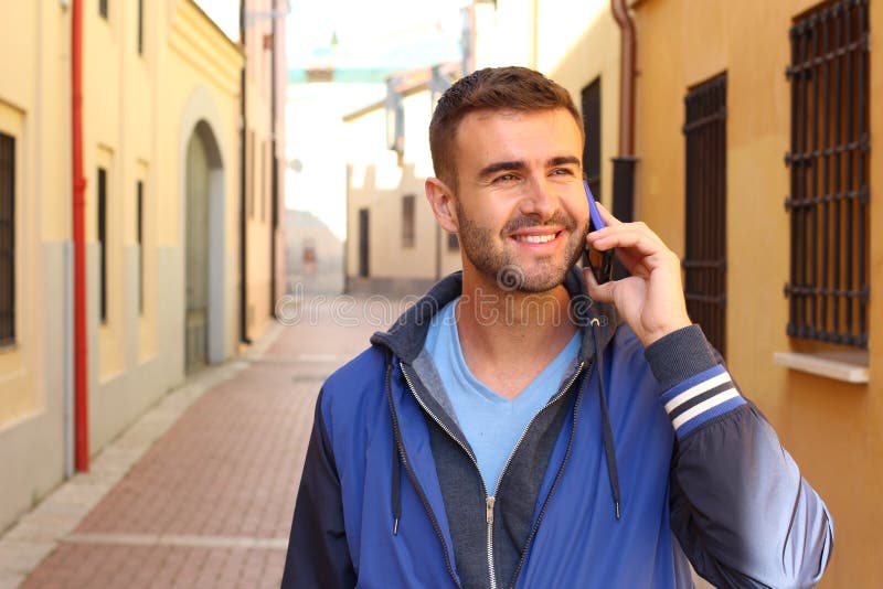 Male Using Technology Outdoors in the City Stock Photo - Image of ...