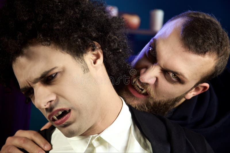 Male Vampire Attacking Other Desperate Vampire Looking Camera Stock ...