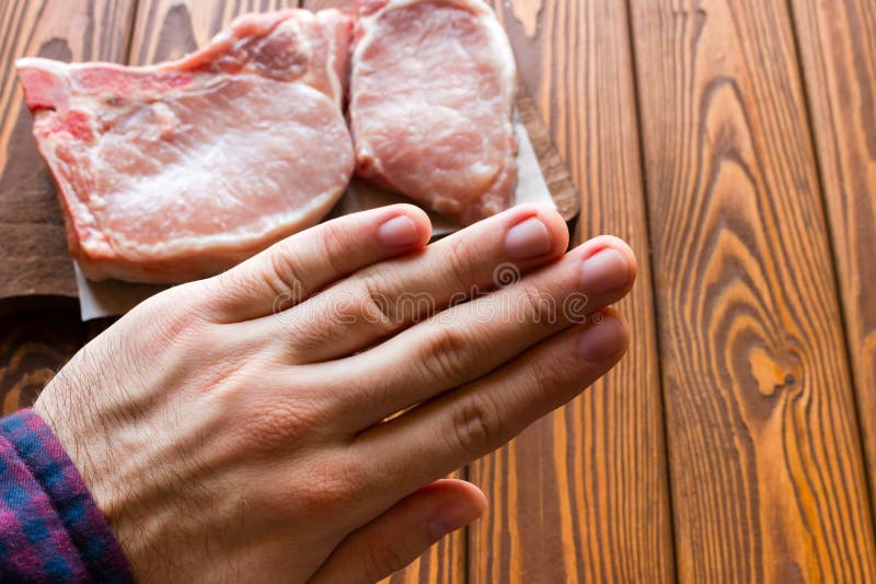Male Vegetarian Refuses Meat Stock Image - Image of background, dieting ...