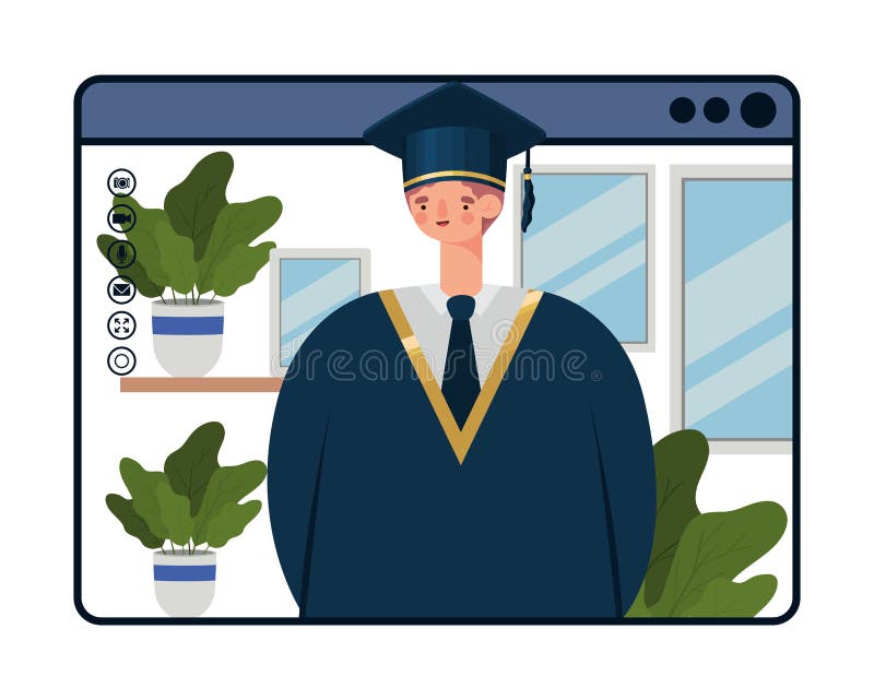 Male in virtual graduation stock vector. Illustration of ceremony ...