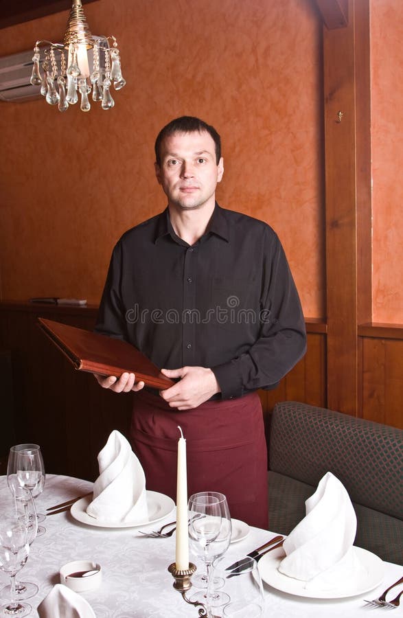 Male Waiter with the Folder Menu at the Hands Stock Image - Image of ...