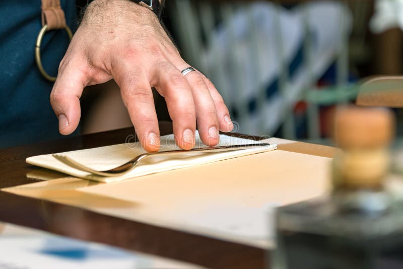 Male Waiter Hand Setting Up a Table, Close Up Stock Photo - Image of ...