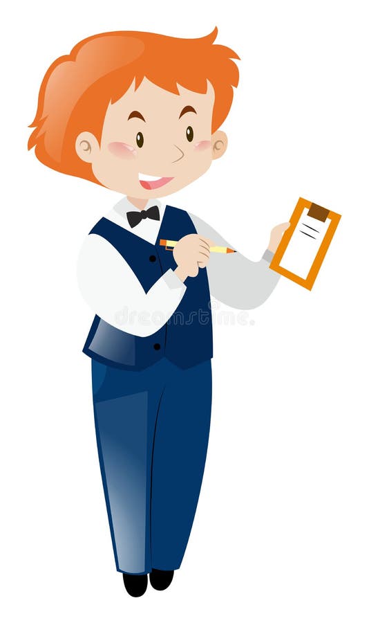 Male Waiter Writing Order on Paper Stock Illustration - Illustration of ...