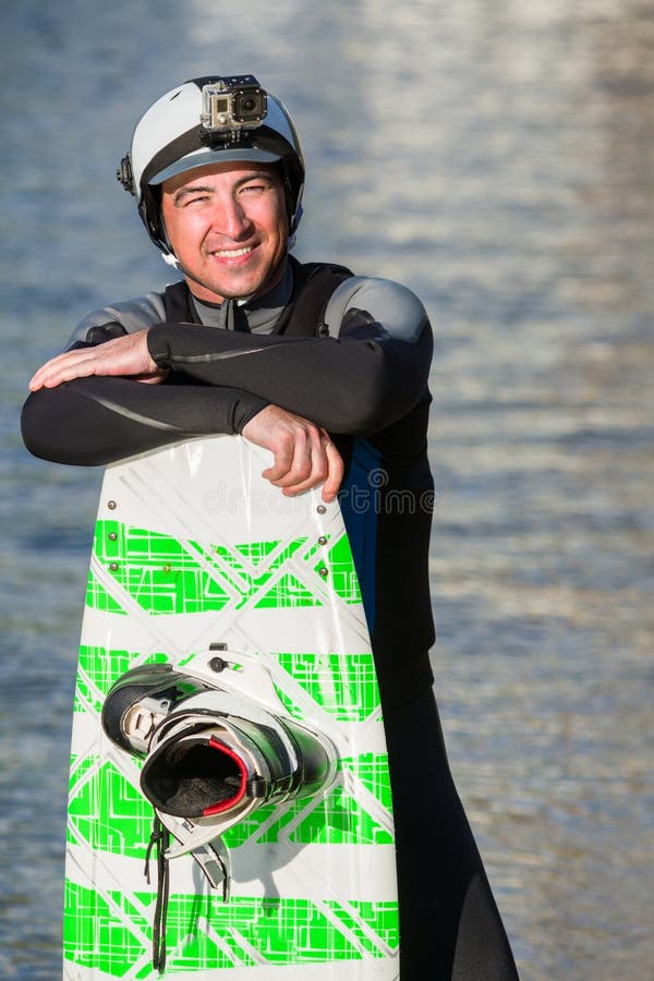 Male Wakeboarder Posing with His Stock Image - Image of action, person ...
