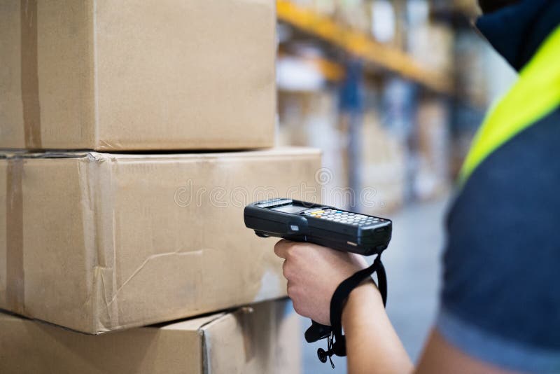 Male Warehouse Worker with Barcode Scanner. Stock Image - Image of ...