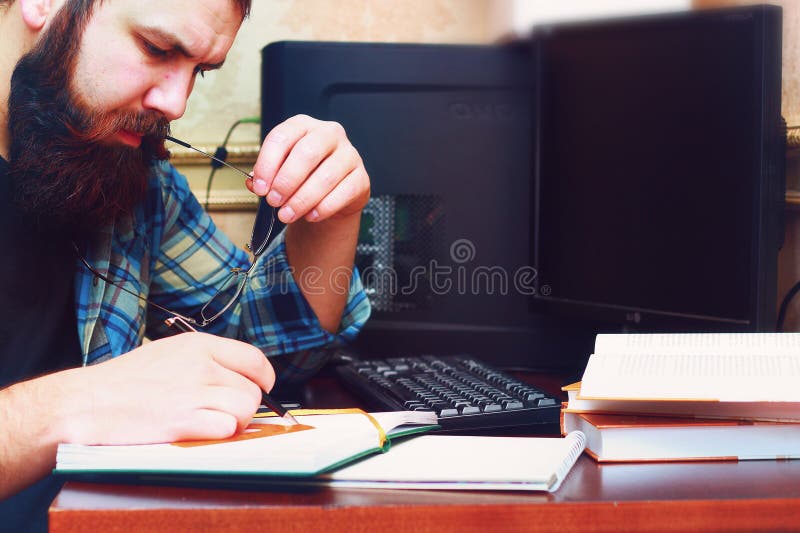 Male Work Computer Pen Write Stock Image - Image of adult, business ...